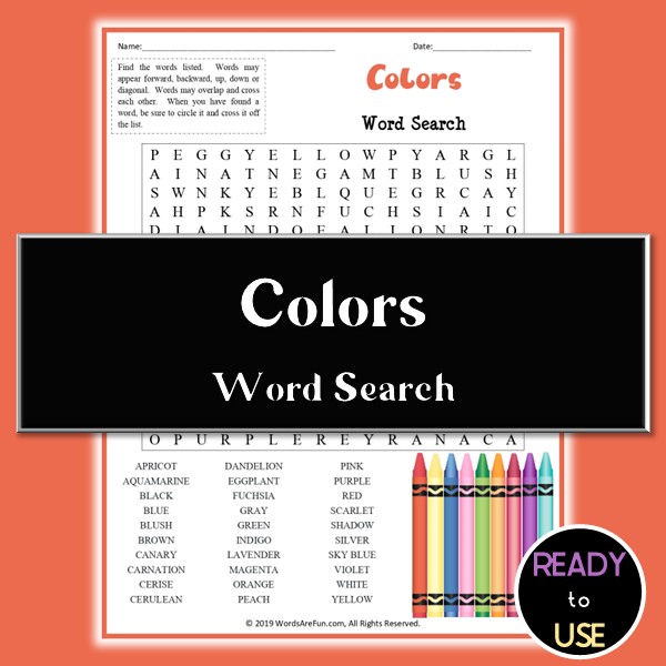 Colors Word Search Printable | Fun Vocabulary Puzzle Activity for Kids ...