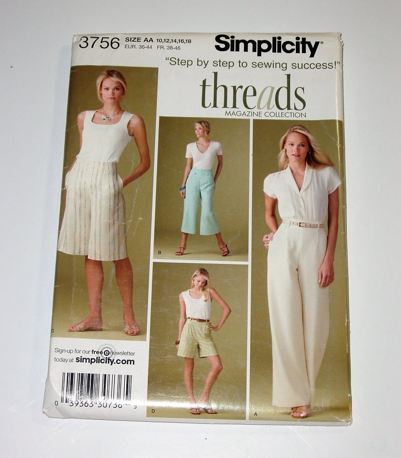 Simplicity 3756 Threads Collection Misses Pants & Shorts Pattern Sz 10–18