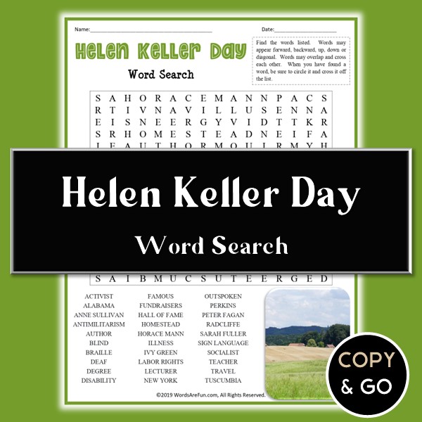 Helen Keller Day Word Search Printable | Disability Awareness & History ...