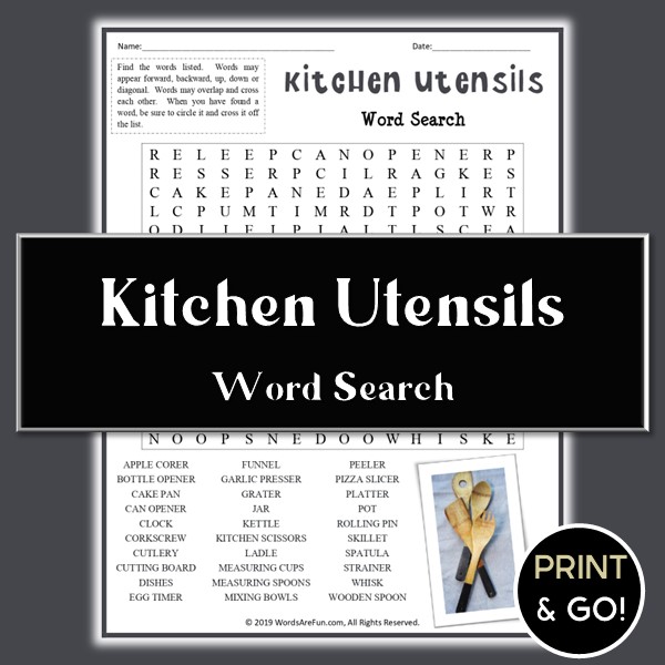 Kitchen Utensils Word Search Printable | Cooking, Food, & Culinary Activity