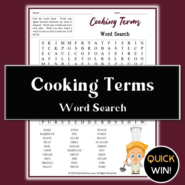 Cooking Terms Word Search Printable | Culinary, Kitchen & Food Activity