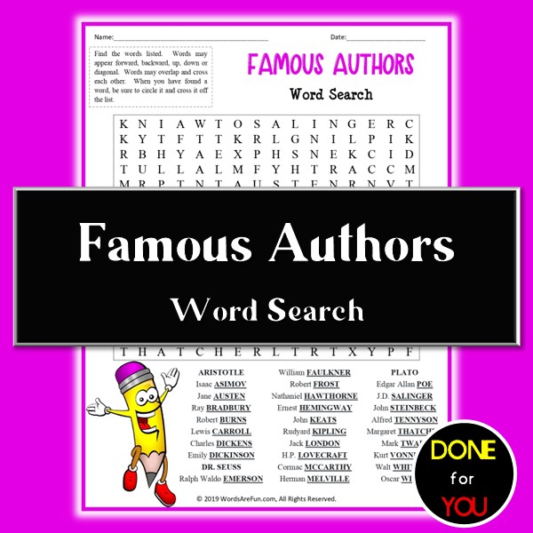 Famous Authors Word Search Printable | Literacy, Writing, & Classroom ...