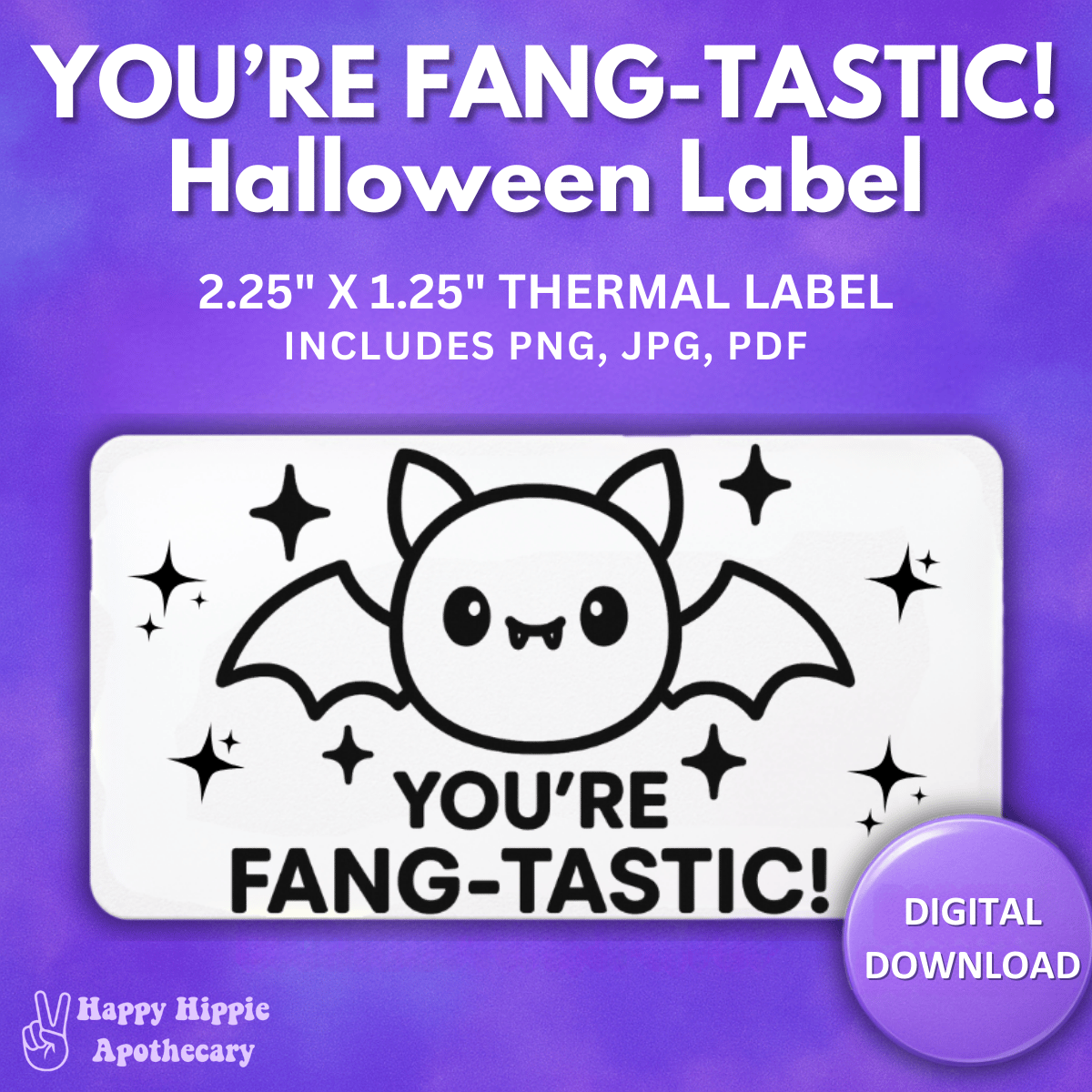 You’re Fang-Tastic! Halloween Bat Label | Kawaii Thank You Sticker ...