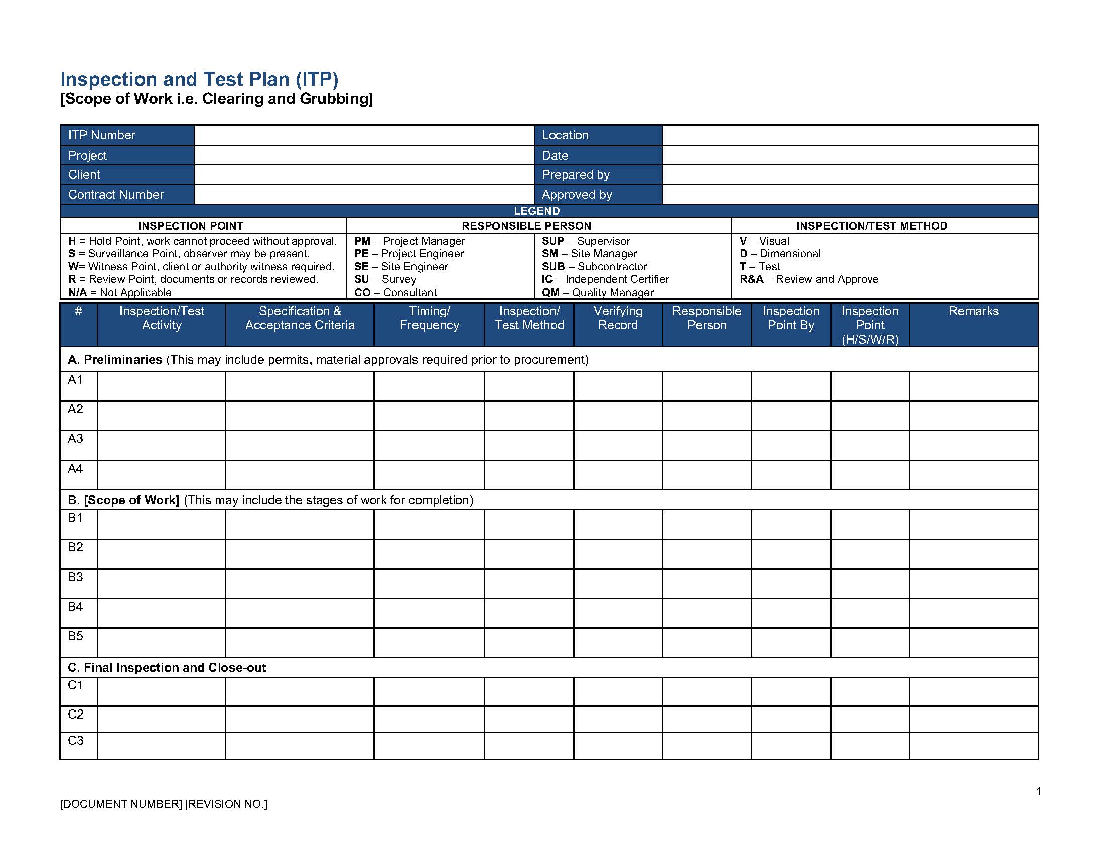 Inspection and Test Plan (ITP) Template - Payhip