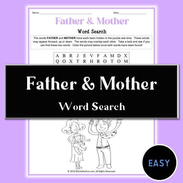 Father and Mother Word Search Puzzle| Easy Printable Activity PDF for Kids