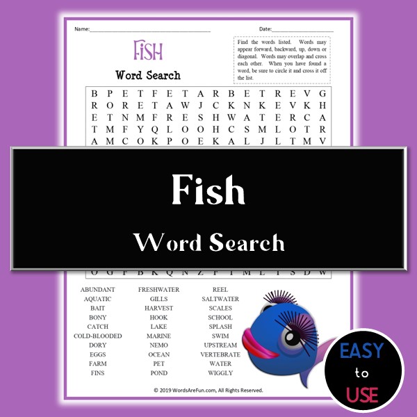 Fish Word Search Puzzle | Fun Aquatic Animal Activity Worksheet for ...