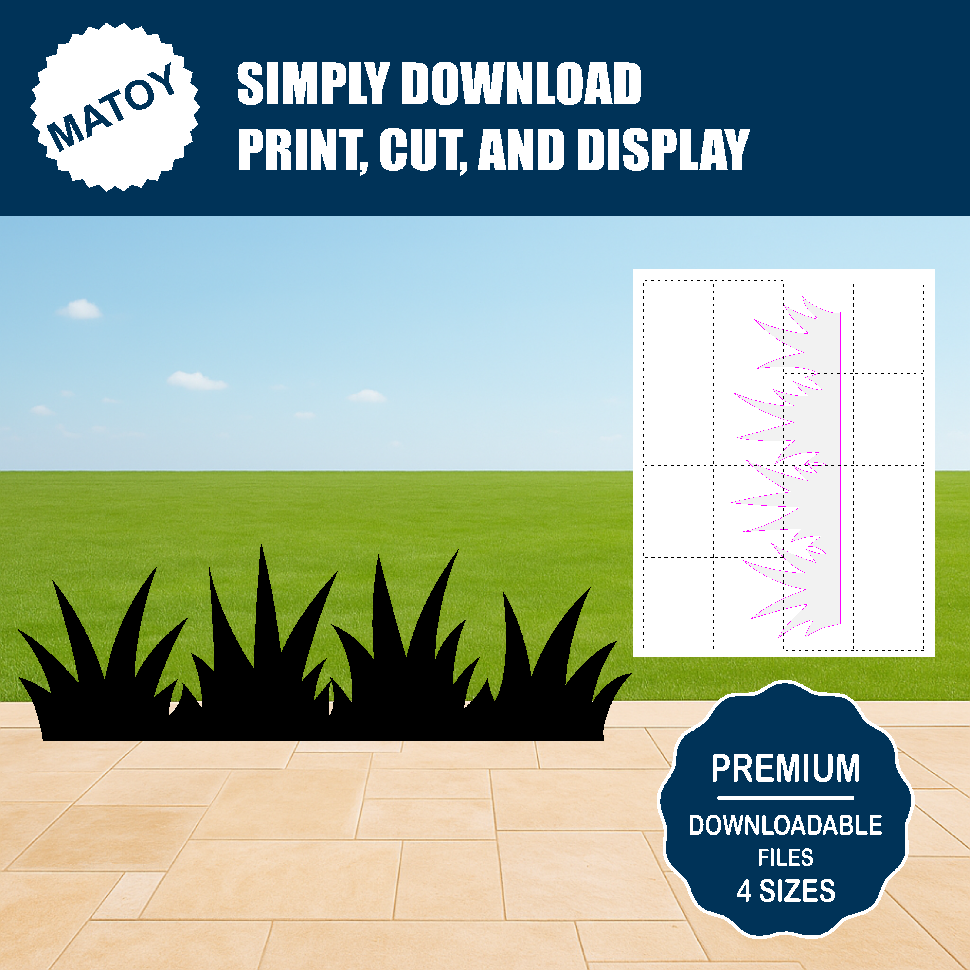 Grass Yard Art Pattern | Trace & Cut Silhouette Stencil | Outdoor DIY ...