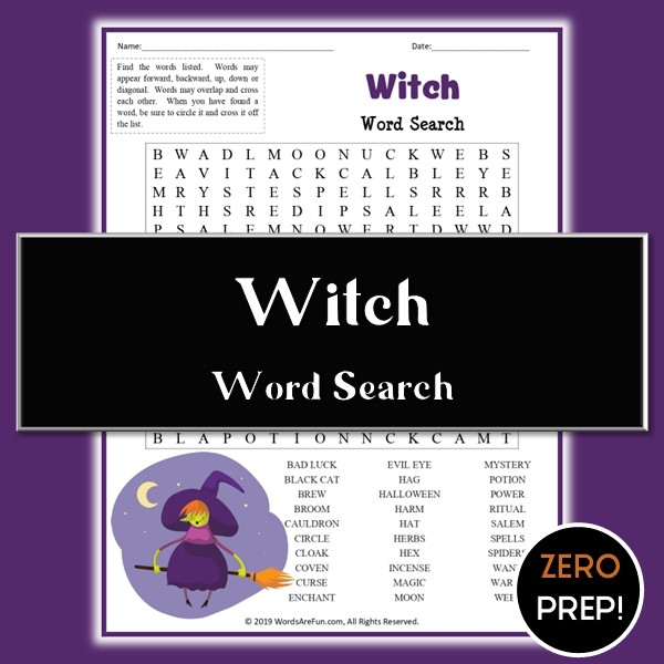 Witch Word Search Puzzle | Fun Halloween Activity Printable for Kids ...