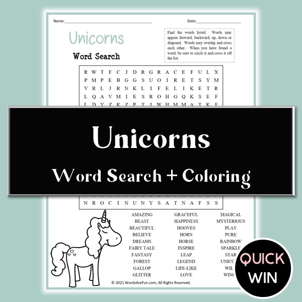 Unicorn Word Search Coloring Pages | Printable Activity PDF for Kids