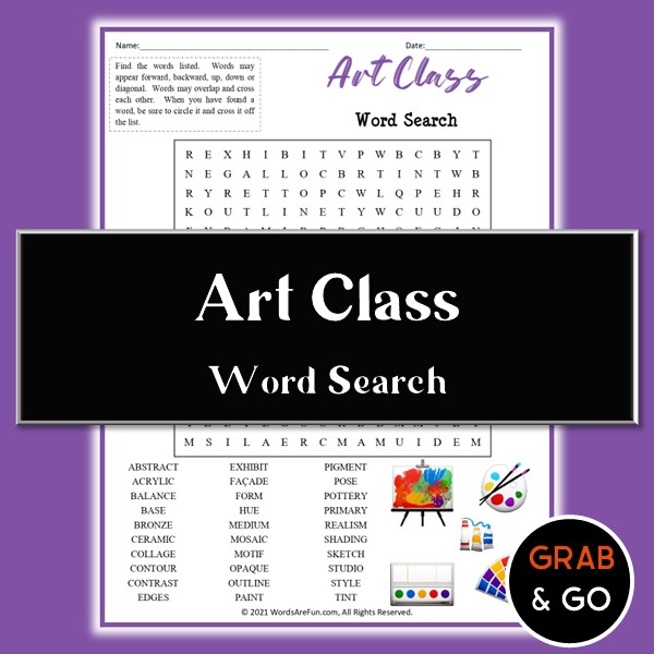 Art Class Word Search Puzzle | Printable Vocabulary Activity PDF for ...