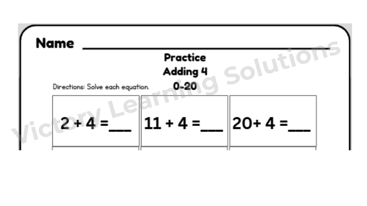 Daily Math Boost: Adding 4 to Numbers 0–20 Practice Worksheet - Payhip