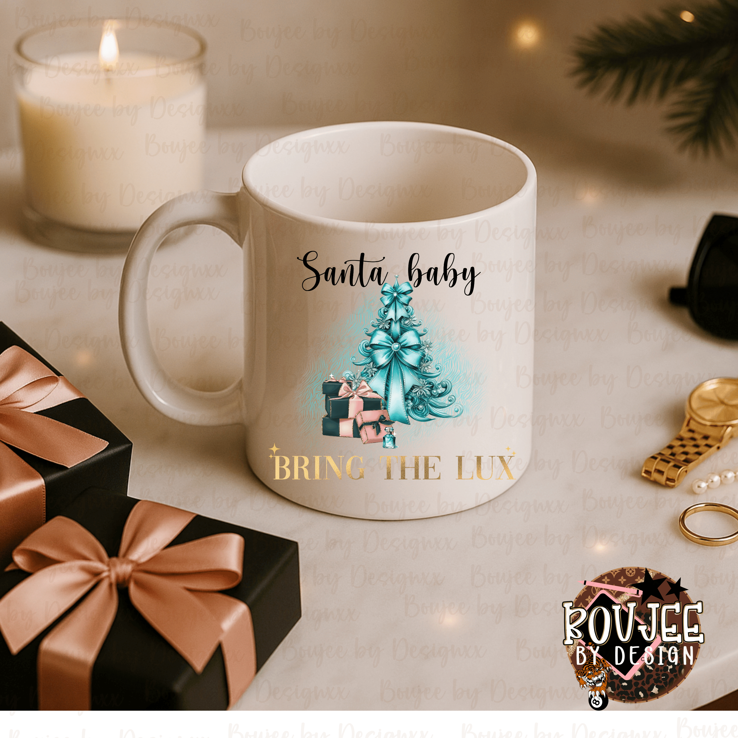 Santa Baby Bring the Lux | Boujee Christmas PNG Bundle | Teal Bow Tree ...