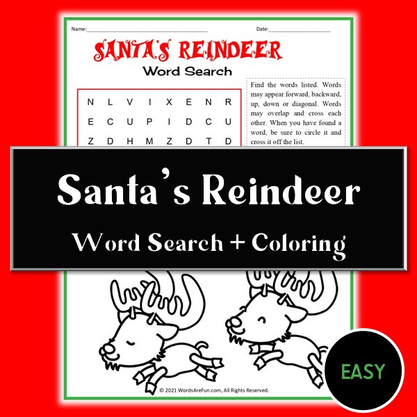 Santa’s Reindeer Word Search & Coloring | Printable Christmas Activity ...