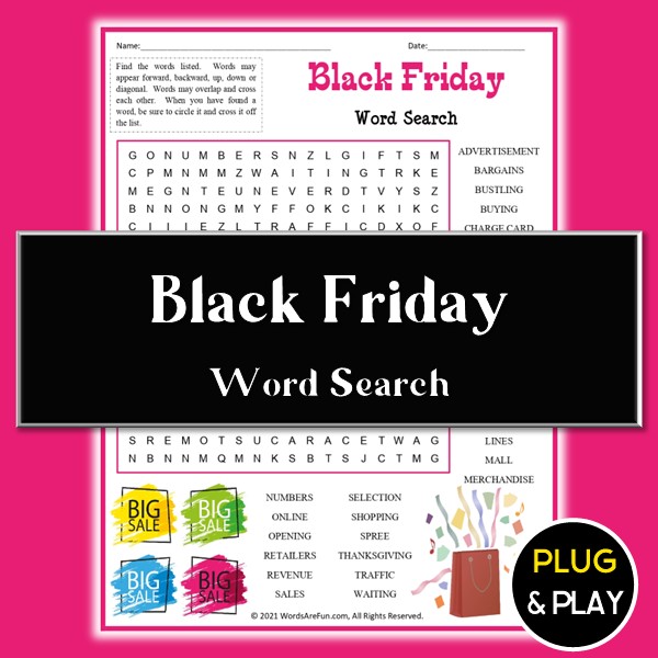 Black Friday Word Search Puzzle | Fun Thanksgiving Shopping Activity ...