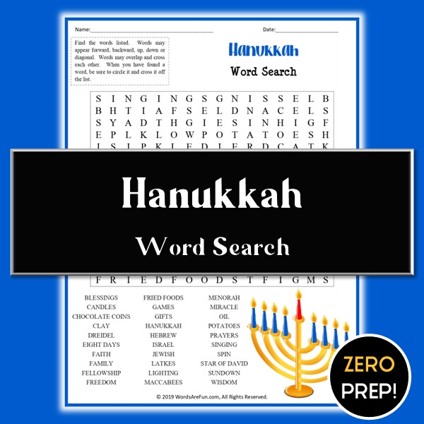 Hanukkah Word Search Puzzle | Printable Jewish Holiday Activity for ...