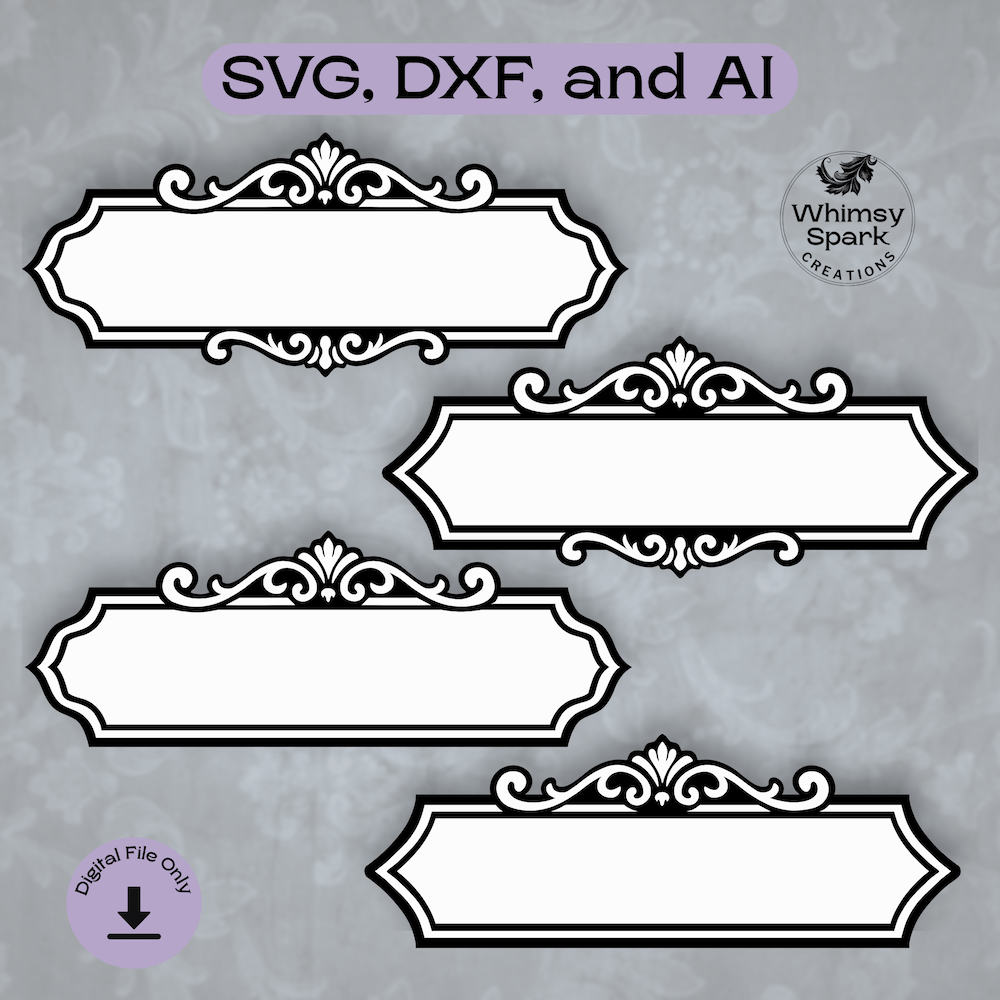 Ornate Long Frame SVG Set of 4 Lasercut Narrow Baroque Plaques for ...