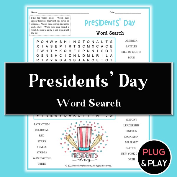 Presidents’ Day Word Search Puzzle | U.S. History & Patriotic Holiday ...