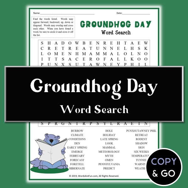 Groundhog Day Word Search Puzzle | February Holiday Printable Activity ...