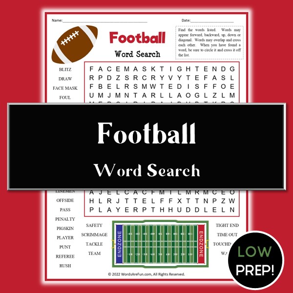 Football Word Search Puzzle Printable | Sports Vocabulary Activity ...