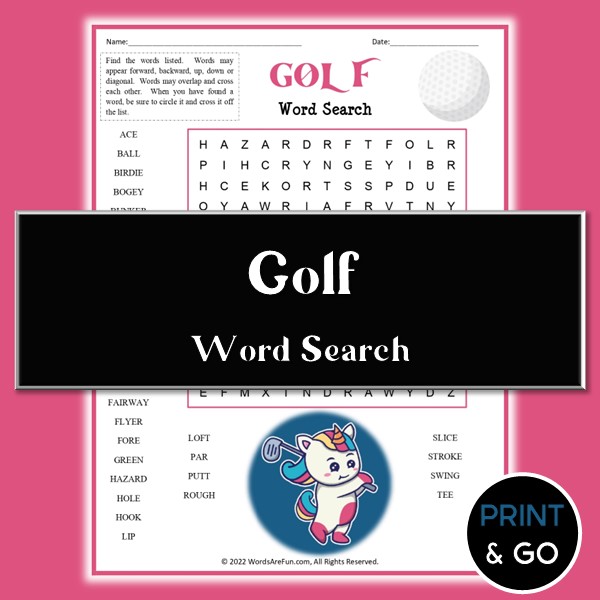Golf Word Search Puzzle Printable | Sports & Golf Vocabulary Activity PDF