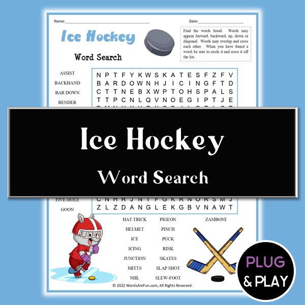 Ice Hockey Word Search Puzzle Printable | Winter Sports Vocabulary ...