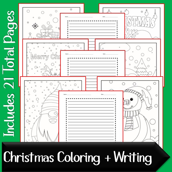 Christmas Coloring Pages for Kids | Holiday Coloring & Writing Activity PDF