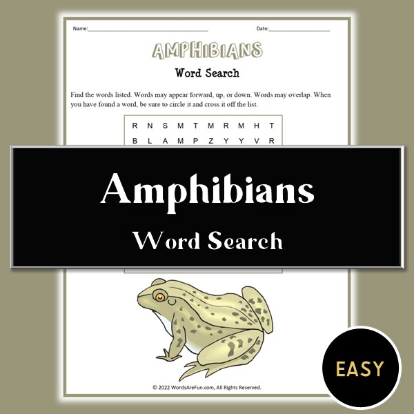 Easy Amphibians Word Search for Kids | Frog, Toad & Salamander Puzzle PDF