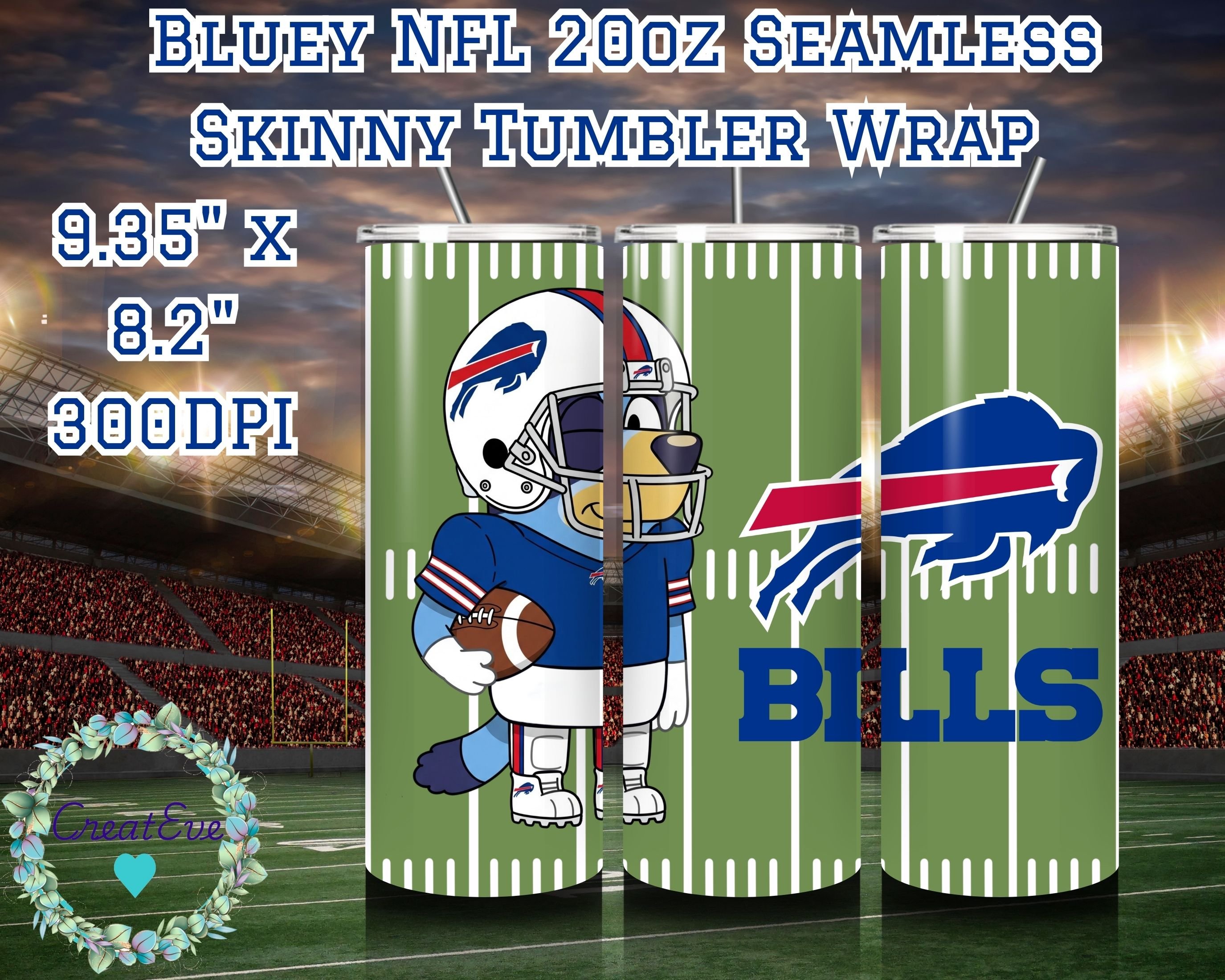 Bluey NFL Bills 20oz Seamless Skinny Tumbler PNG 300 dpi - Payhip