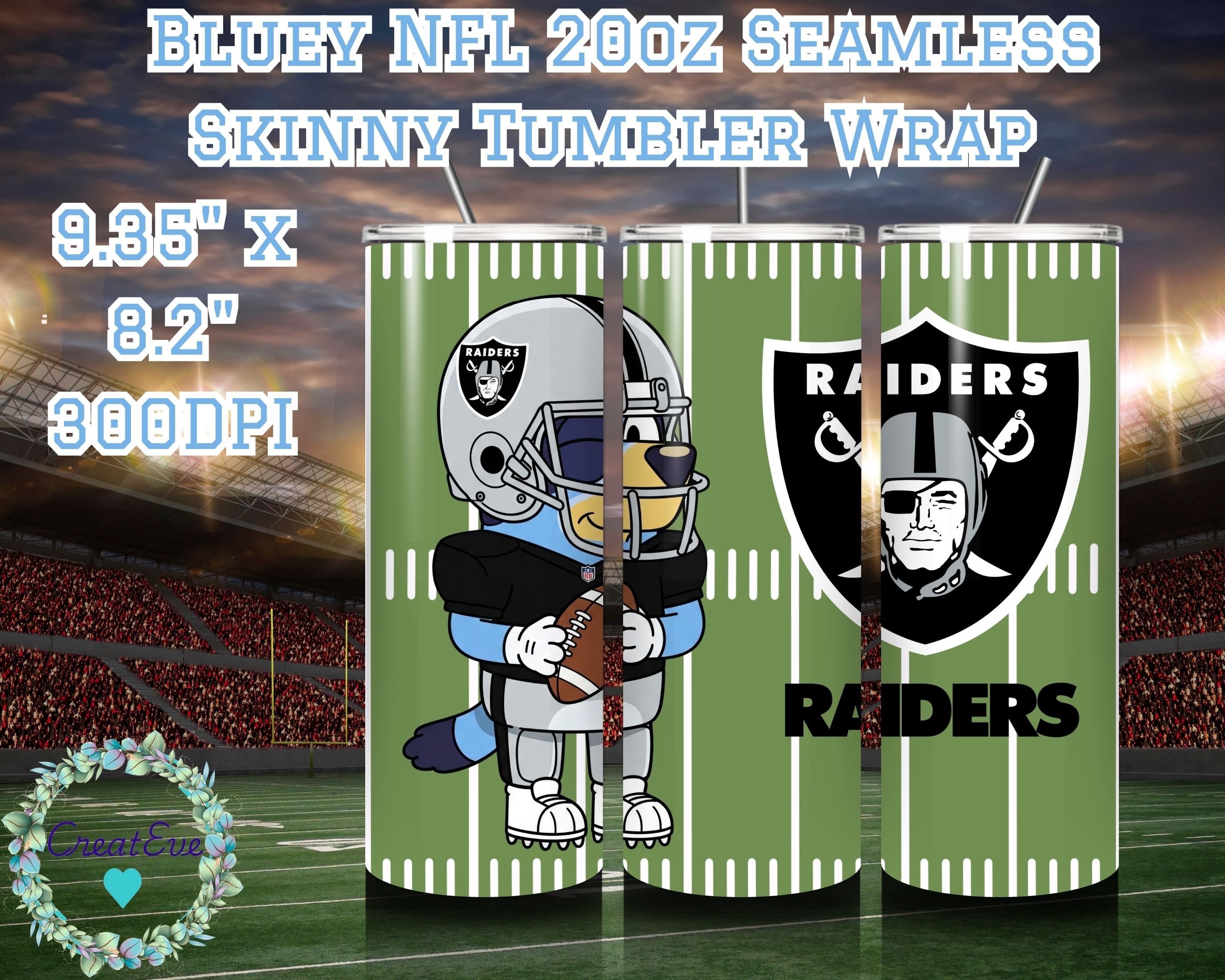 Bluey NFL Raiders 20oz Seamless Skinny Tumbler PNG 300dpi - Payhip