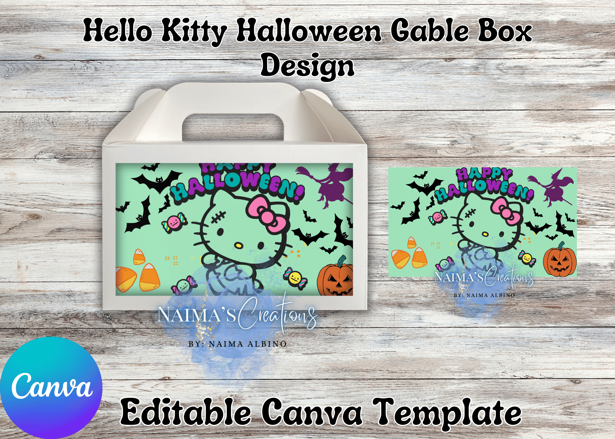 Hello Kitty Halloween Gable Box Design Editable Canva Template - Payhip