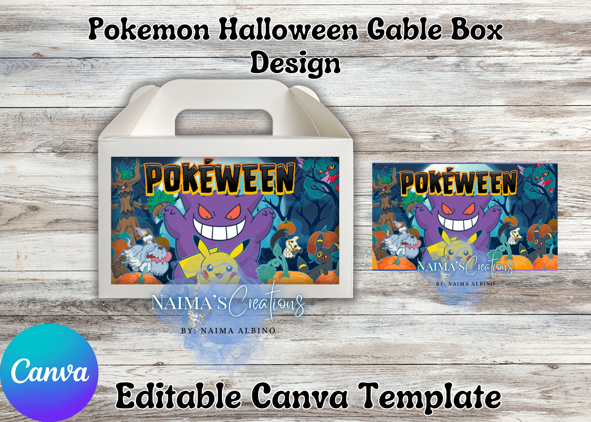 Pokemon Halloween Gable Box Design Editable Canva Template - Payhip