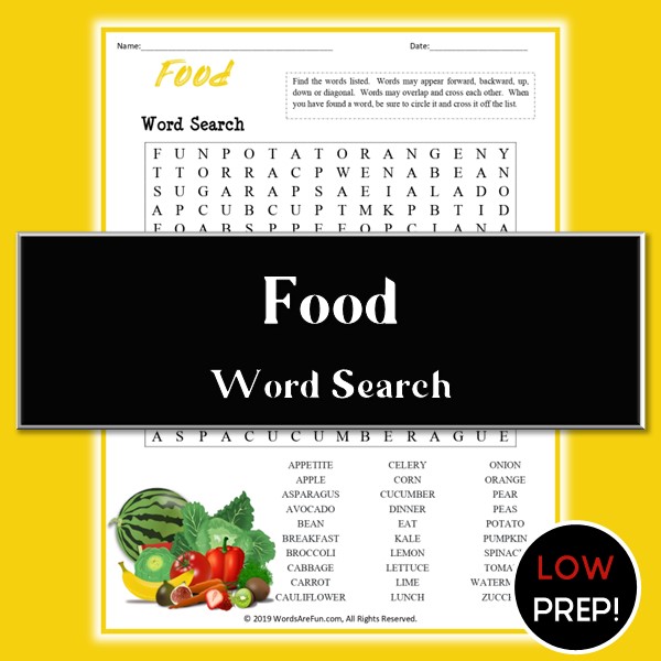Food Word Search Puzzle | Printable Classroom Activity & Vocabulary ...