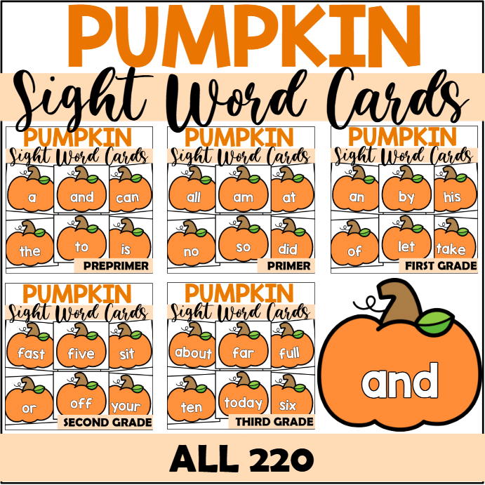 Pumpkin Sight Word Cards for All 220