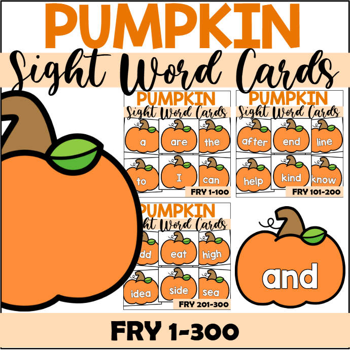 Pumpkin Sight Word Cards for Fry 1-300