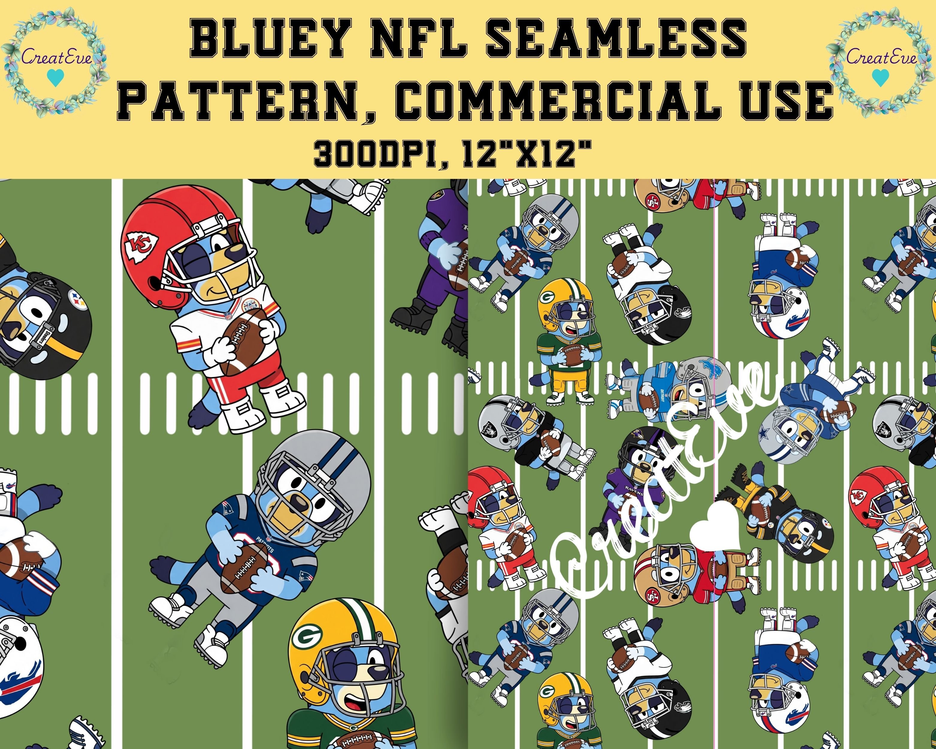 Bluey NFL Seamless Pattern 12"x12", 300dpi, Commercial Usr - Payhip