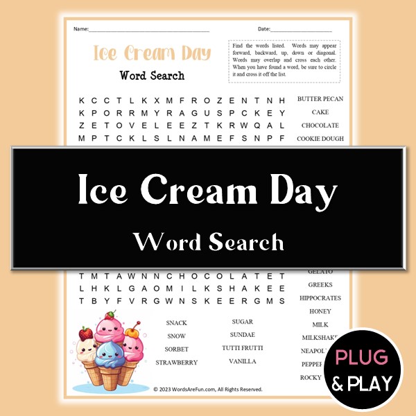 Ice Cream Day Word Search Puzzle PDF | Fun Summer Food-Themed Activity ...
