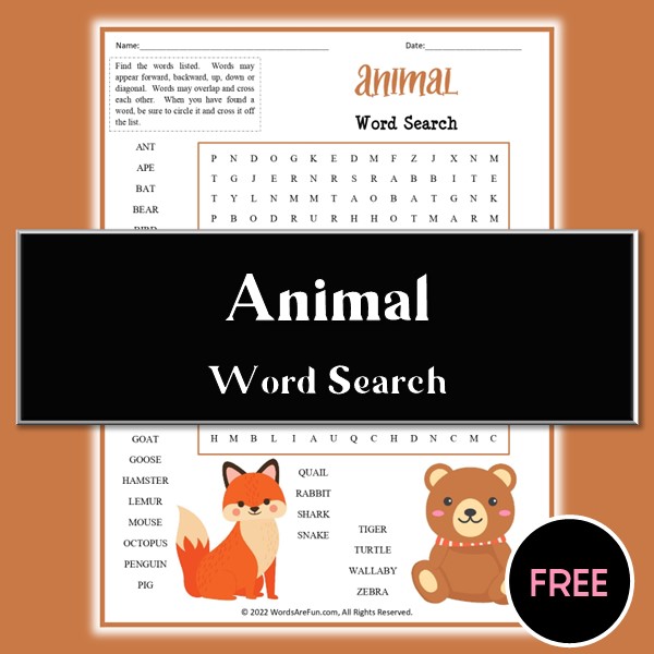 Free Animal Word Search Puzzle PDF | Fun Printable Activity for Kids