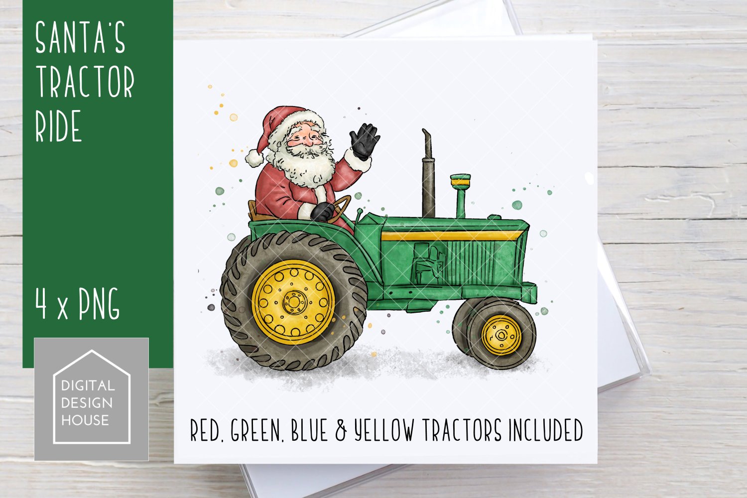 SANTA'S TRACTOR RIDE - 4 PNG with Father Christmas on a Red, Green ...
