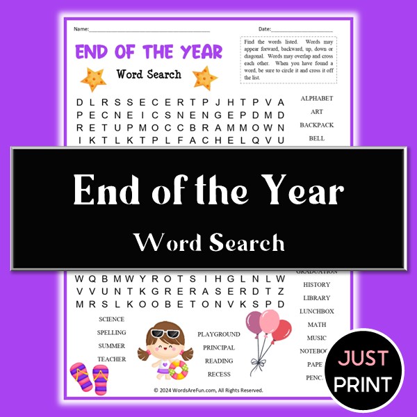End of the Year Word Search Puzzle | Printable Classroom & Graduation ...