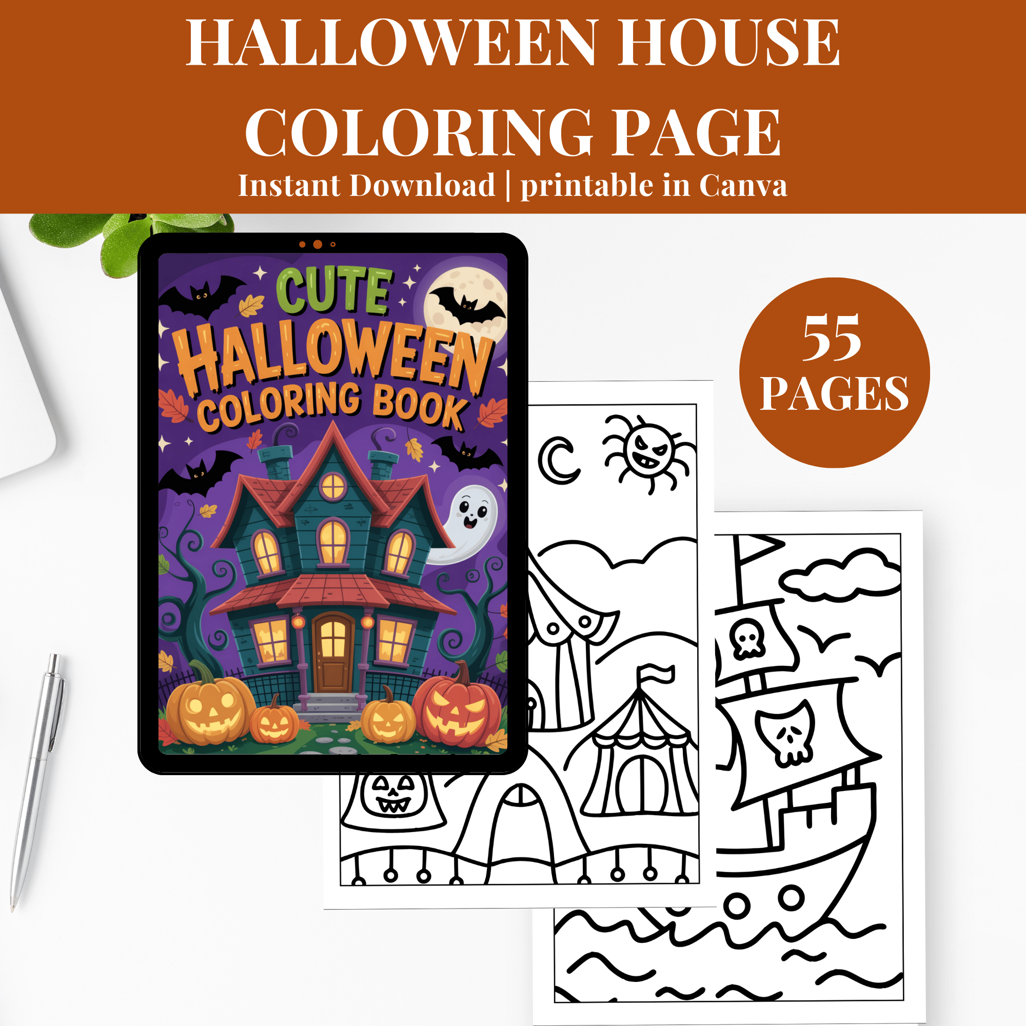Halloween House Coloring Page, Spooky Haunted Mansion Printable PDF for ...