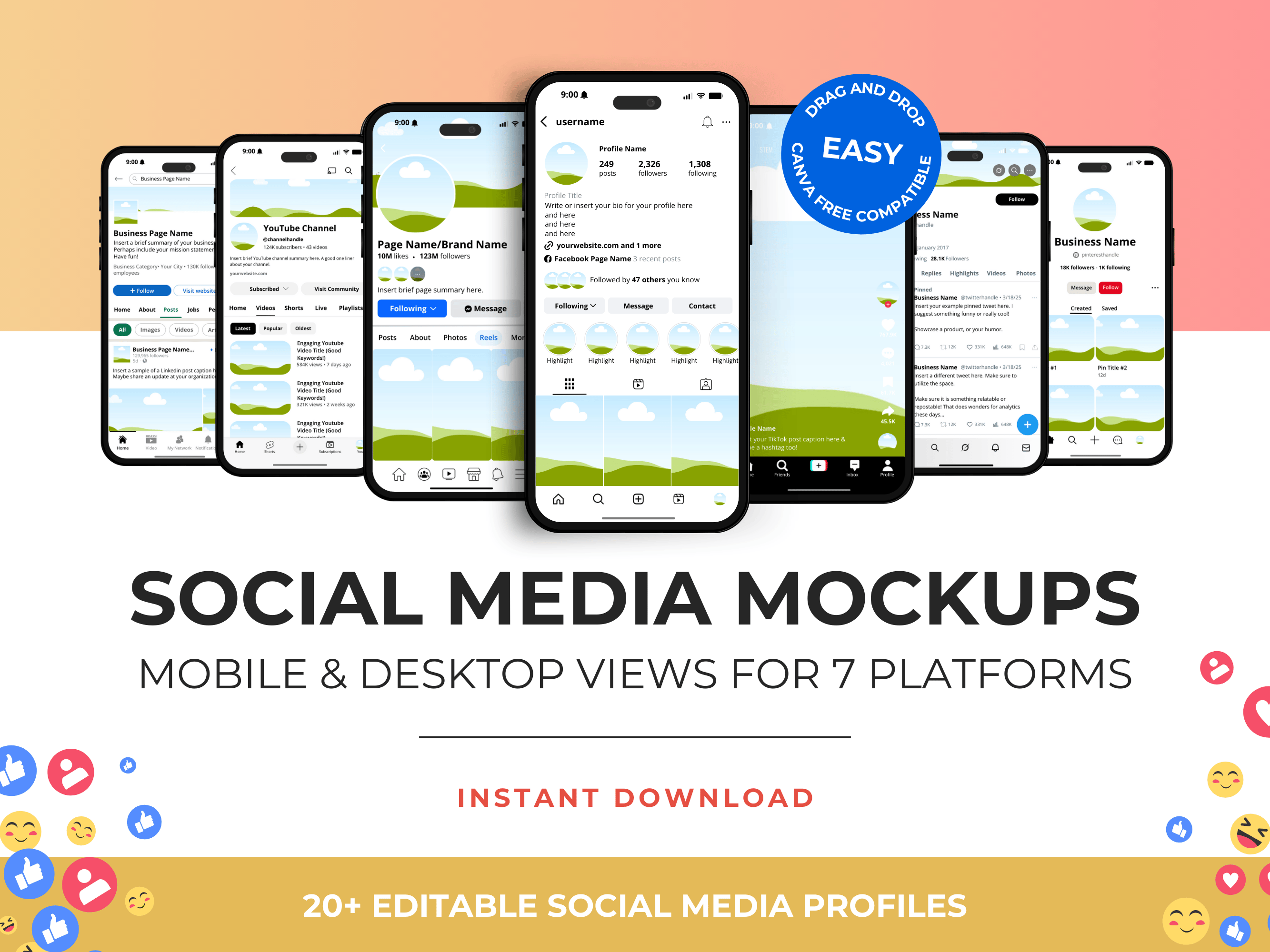 25 Editable Social Media Mockups | Canva Templates for Mobile Desktop ...
