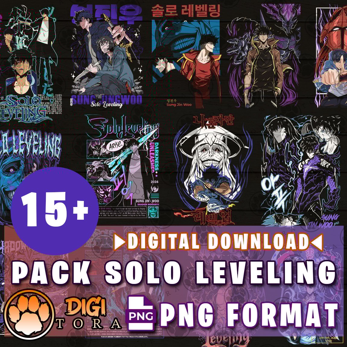 Pack Solo Leveling: 15 High-Resolution PNG Designs | Premium Backgroundless Images for DTF, DTG ...