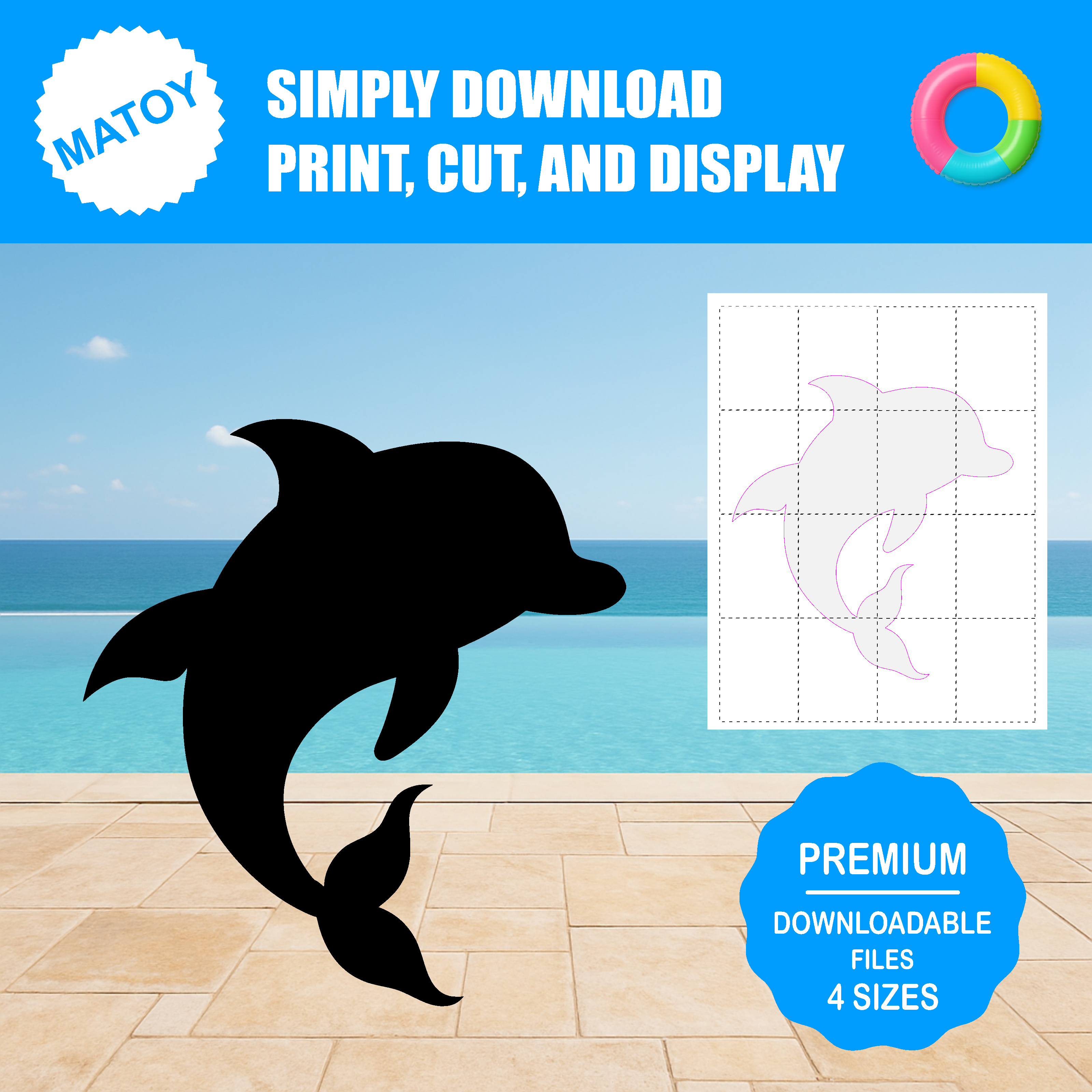Dolphin Yard Art Pattern | Trace & Cut Silhouette Stencil | Outdoor DIY ...