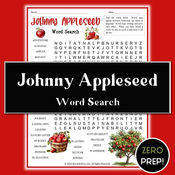 Johnny Appleseed Word Search Puzzle | Printable American Folklore ...