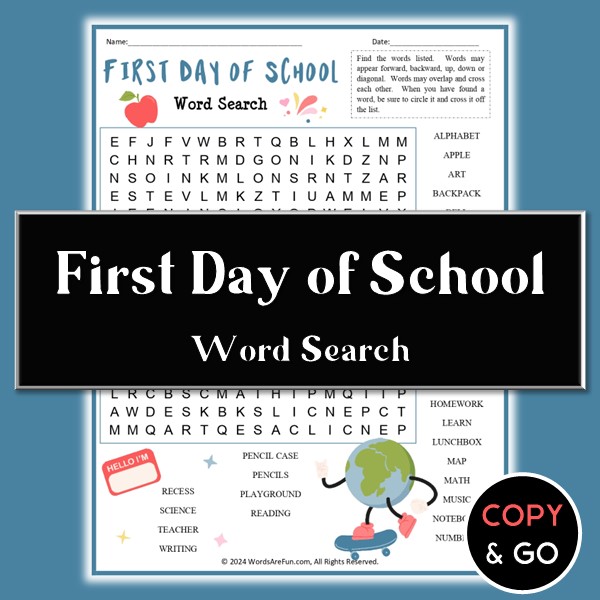 First Day of School Word Search Puzzle | Back to School Icebreaker ...