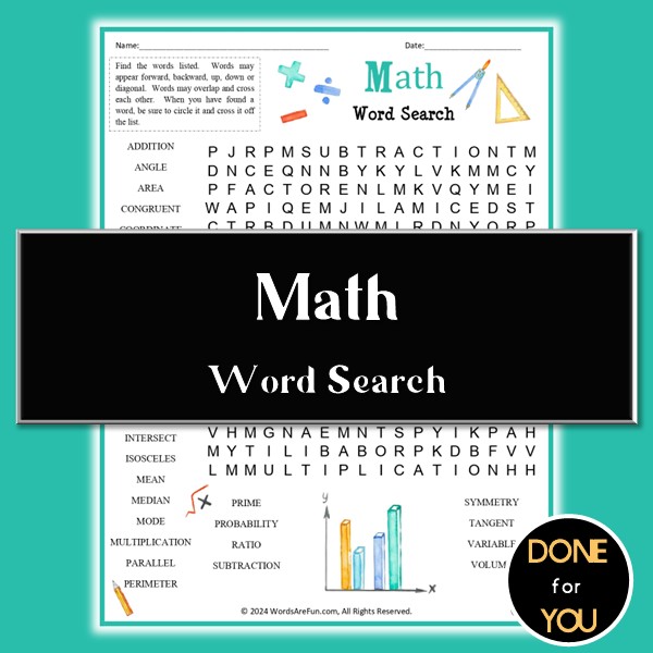 Math Word Search Puzzle | Printable Educational Activity for Students PDF