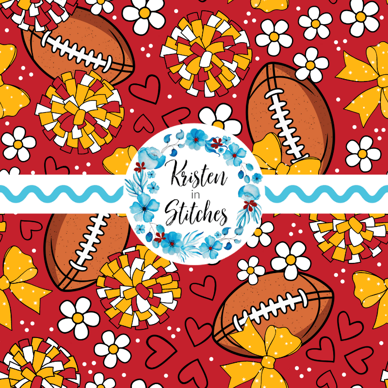 Football Cheer Bows and Pom Poms Seamless Pattern, Kansas City Chiefs ...
