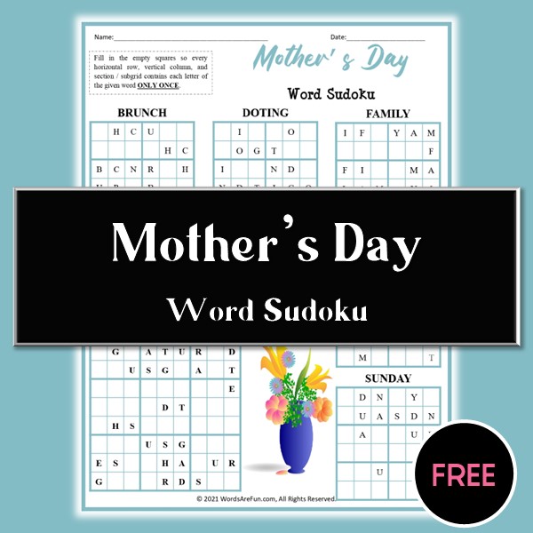 FREE Mother’s Day Word Sudoku Puzzle | Printable Holiday Classroom Activity