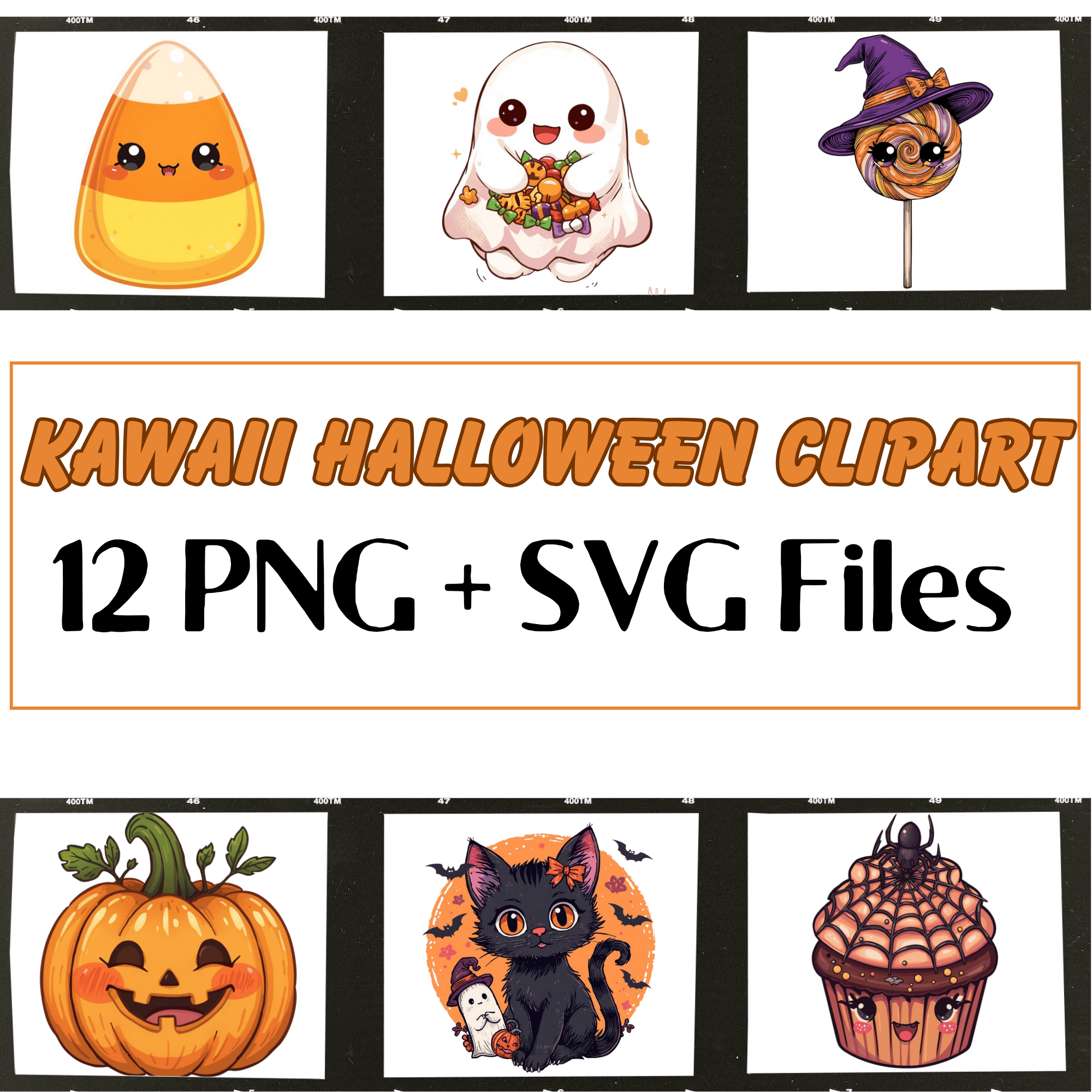 Kawaii Halloween Clipart | 12 PNG SVG Files | 60 Spooky PNG Files for ...