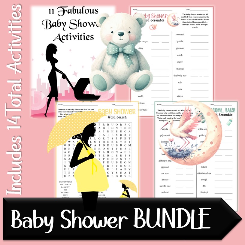 Baby Shower Game Bundle | Printable Baby Shower Games, Word Scrambles ...
